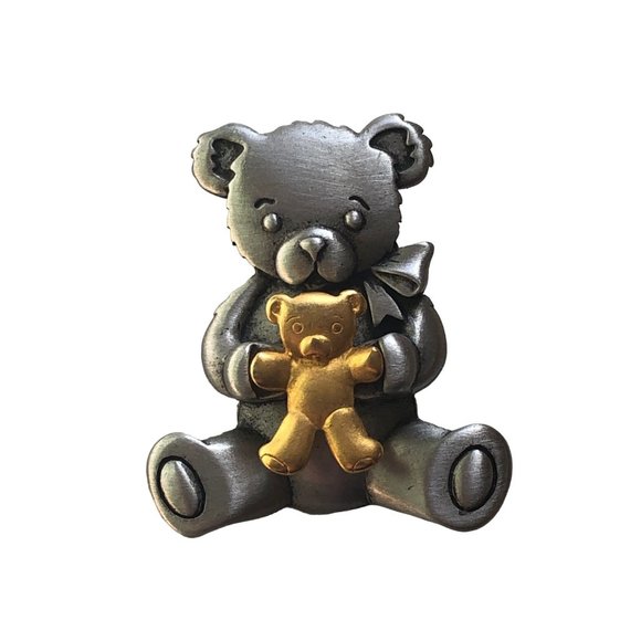JJ | Jewelry | Jj Bear Pin Silver Bear Holding A Gold Bear | Poshmark